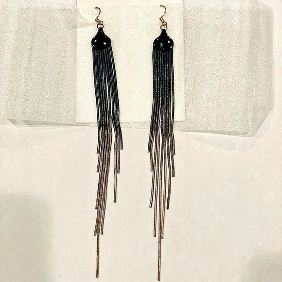 H&M | Jewelry | Hm Black Gold Dropped Tussle Metal Chains Earrings New ...